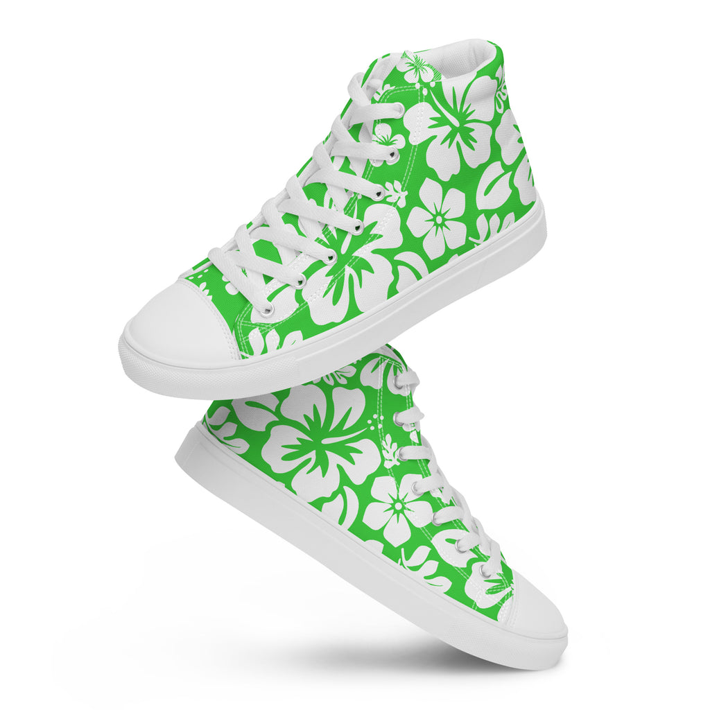 Women’s Lime & White Hawaiian Flowers High Tops | Extremely Stoked®