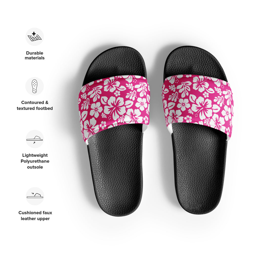 Hot Pink and White Hawaiian Flowers Women’s Slides Sandals – Extremely ...