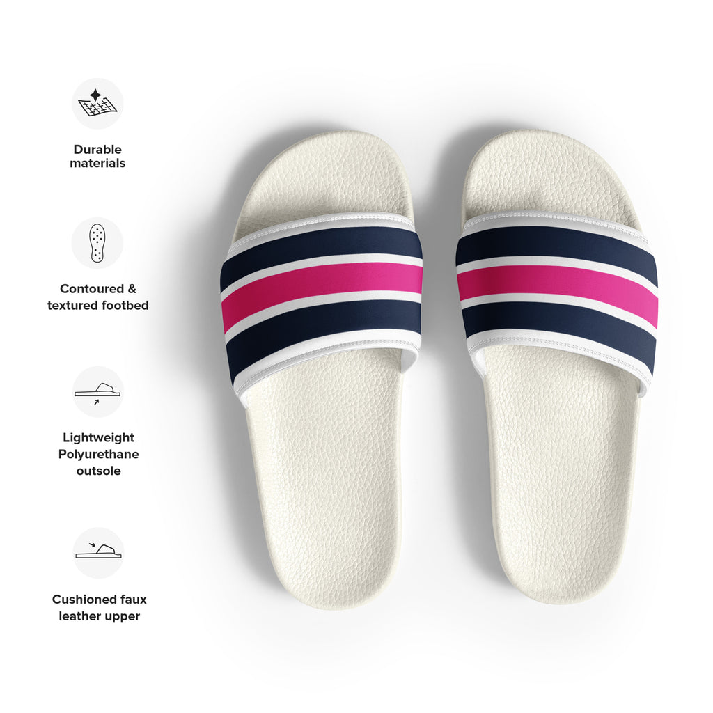 Women’s Navy Blue and Hot Pink Striped Slides | Extremely Stoked®