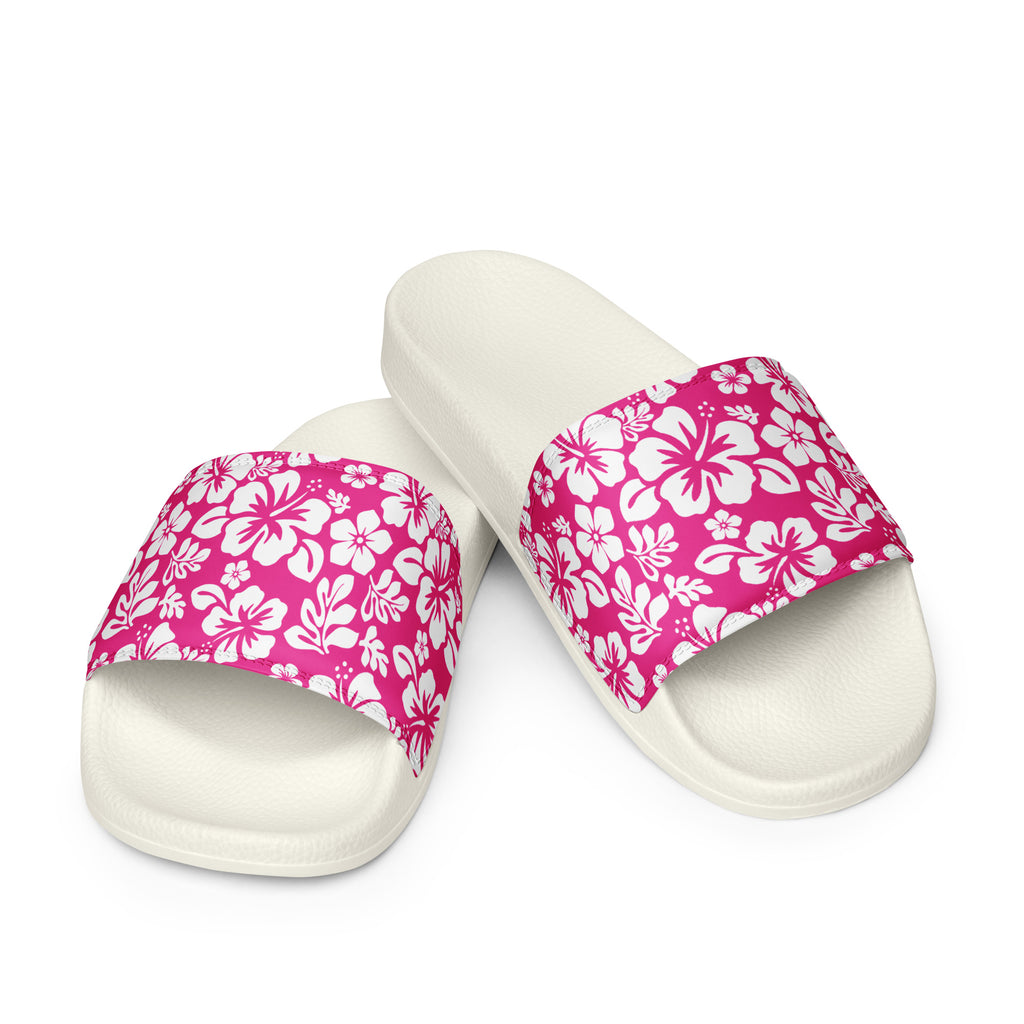 Hot Pink and White Hawaiian Flowers Women’s Slides Sandals – Extremely ...